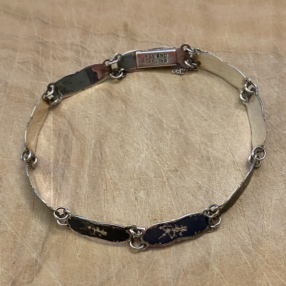 Vintage Thailand Siam Sterling Silver Bracelet - Gem